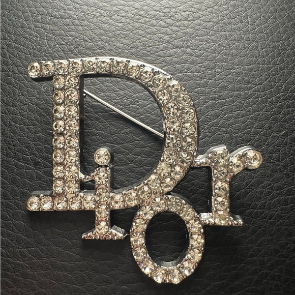 Dior | Jewelry | Dior Logo Rhinestone Brooch Pin Silver Tone Metal ...